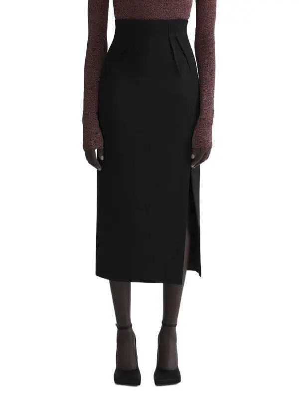 MUGLER Slit Skirt With Pleated Details - Black