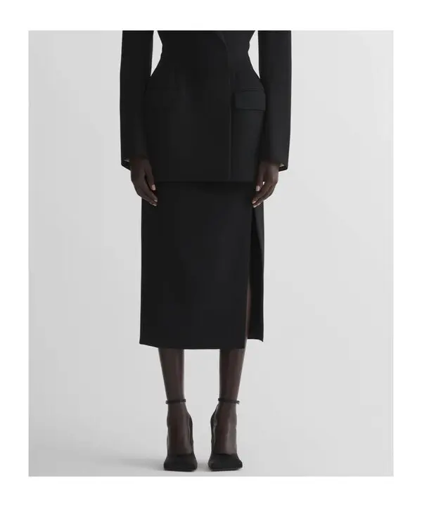 MUGLER Slit Skirt With Pleated Details - Black