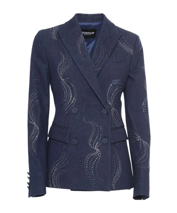 DONDUP Double Breasted Embellished Blazer - Blue