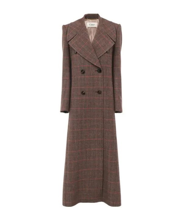 Chloé Double Breasted Checked Coat - Brown