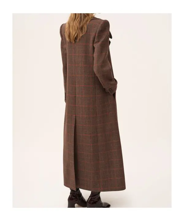 Chloé Double Breasted Checked Coat - Brown