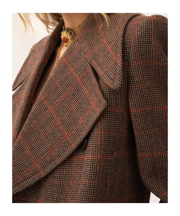 Chloé Double Breasted Checked Coat - Brown