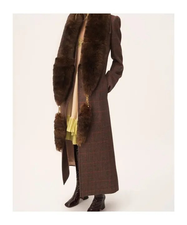Chloé Double Breasted Checked Coat - Brown