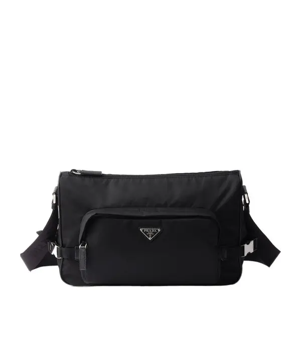 Prada Re-nylon And Saffiano Leather Shoulder Bag - Black