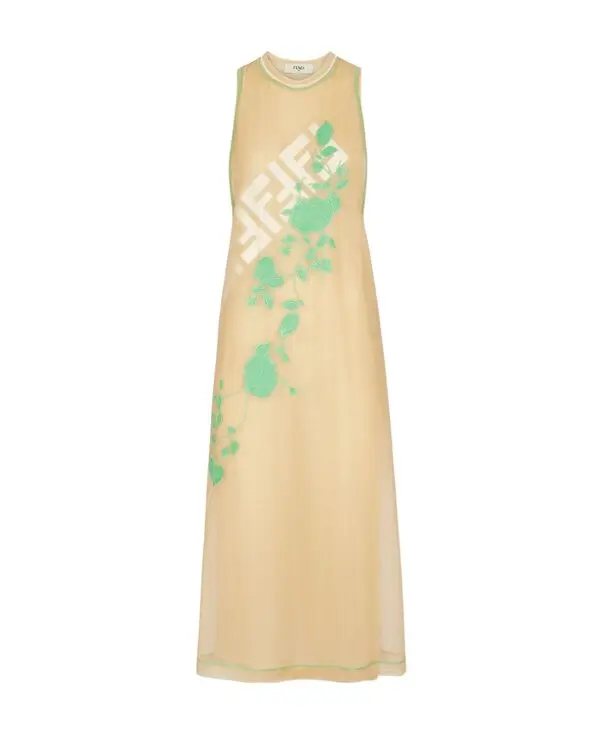 Fendi Sleeveless Sheer Floral Embroidered Maxi Dress - Nude