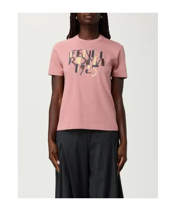 Fendi Logo Printed Crewneck T-shirt - Pink