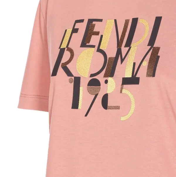 Fendi Logo Printed Crewneck T-shirt - Pink