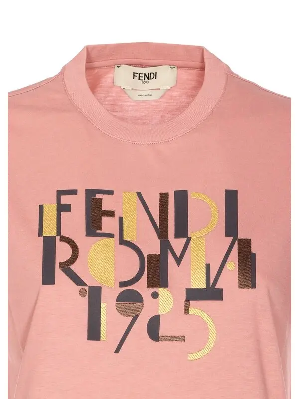 Fendi Logo Printed Crewneck T-shirt - Pink