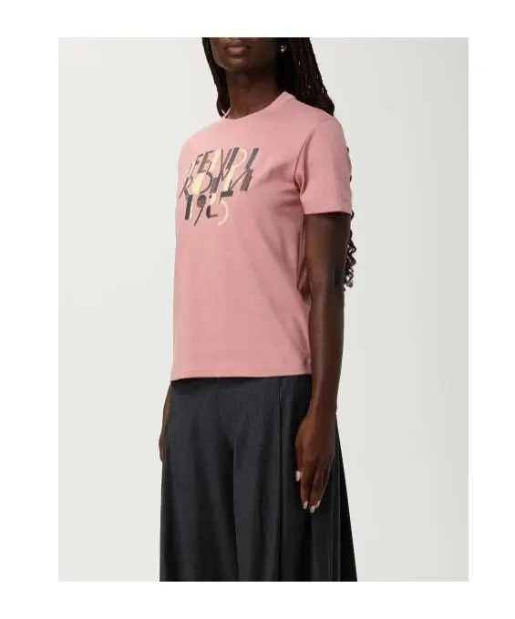 Fendi Logo Printed Crewneck T-shirt - Pink