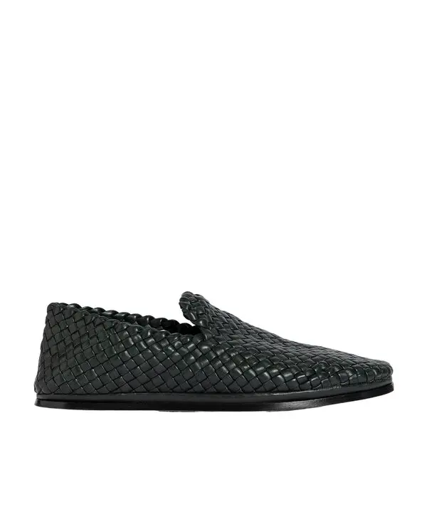 Bottega Veneta Intrecciato Motif Slip-on Flats - Black