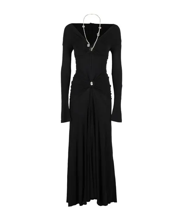 Rabanne Long-sleeved V-neck Maxi Dress With Chain Belt