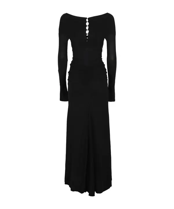 Rabanne Long-sleeved V-neck Maxi Dress With Chain Belt