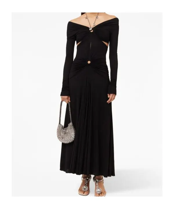 Rabanne Long-sleeved V-neck Maxi Dress With Chain Belt