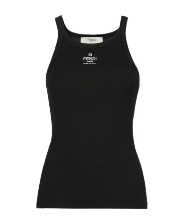 Fendi Logo Embroidered Knitted Tank Top - Black