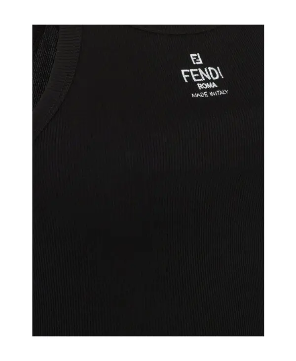 Fendi Logo Embroidered Knitted Tank Top - Black