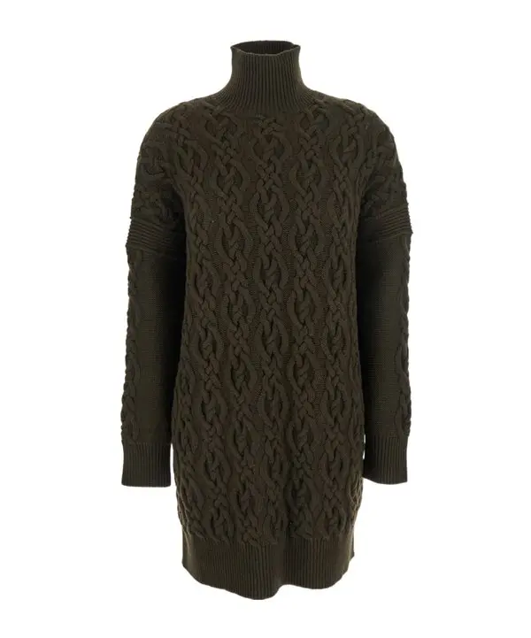 Max Mara Cable Knit High Neck Long Sleeve Sweater Dress