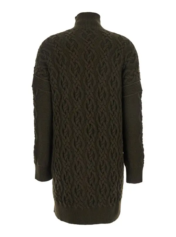 Max Mara Cable Knit High Neck Long Sleeve Sweater Dress