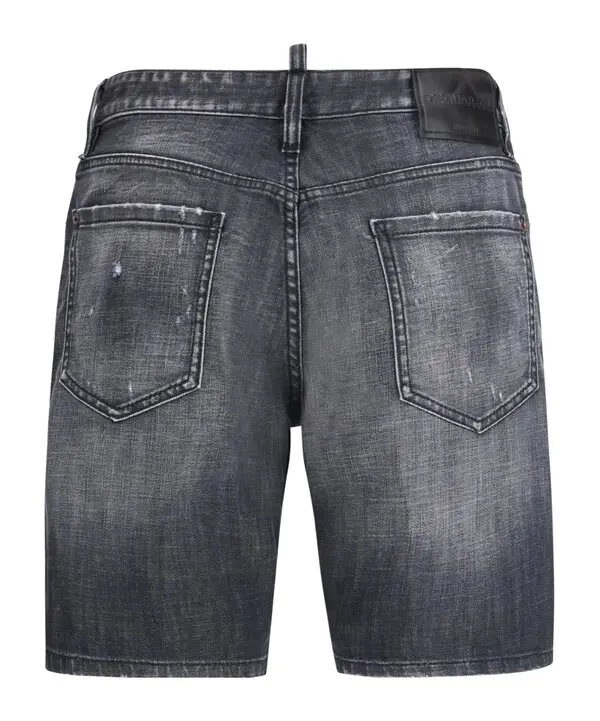 Dsquared2 Distressed Denim Shorts With Logo Patch - Gray