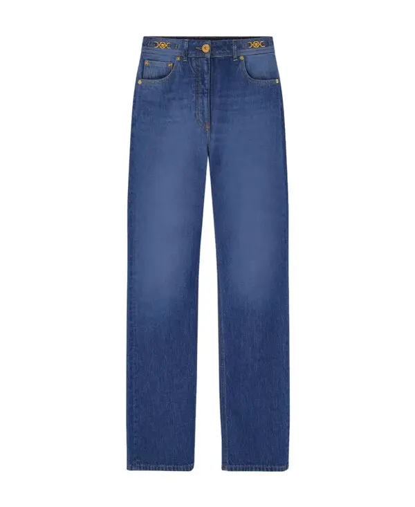 Versace High-waisted Straight-leg Jeans With Medusa '95 Hardware - Blue