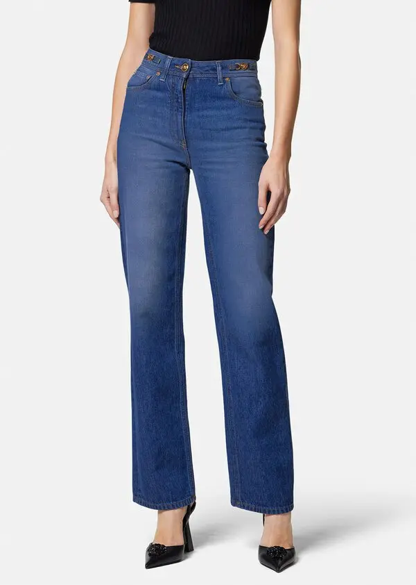 Versace High-waisted Straight-leg Jeans With Medusa '95 Hardware - Blue