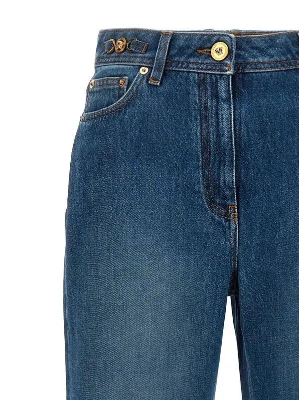 Versace High-waisted Straight-leg Jeans With Medusa '95 Hardware - Blue