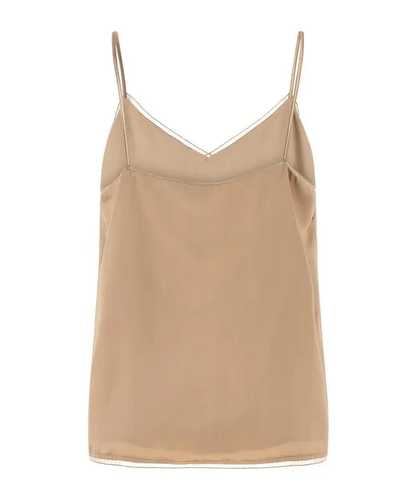 Fabiana Filippi V-neck Camisole With Tulle And Diamond Thread Detail - Beige