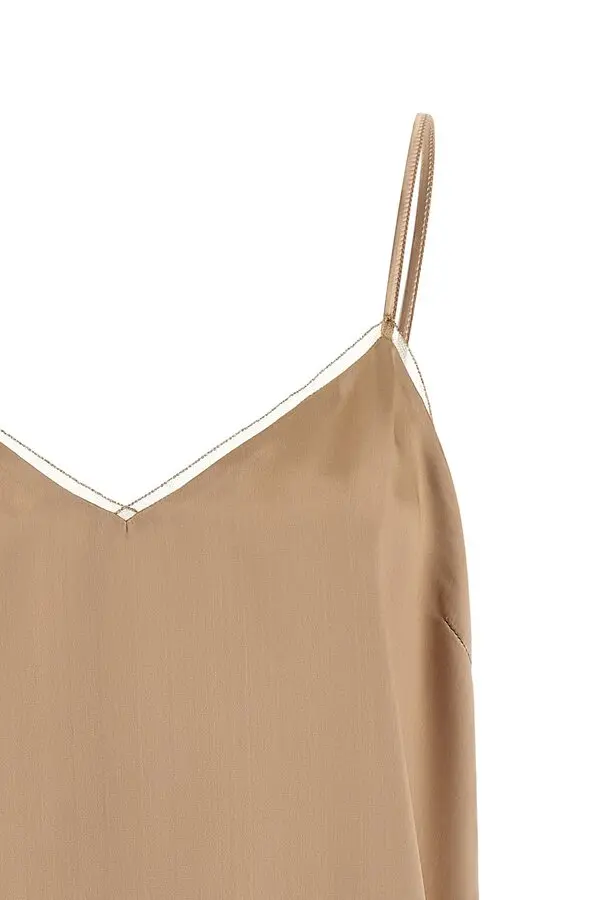 Fabiana Filippi V-neck Camisole With Tulle And Diamond Thread Detail - Beige