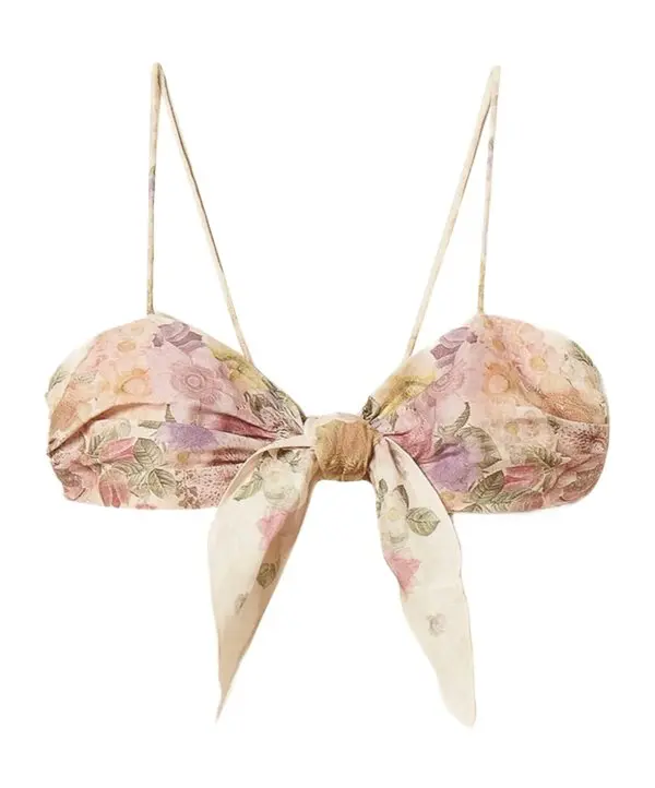 TWINSET Floral Bow Detail Crop Top - Nude