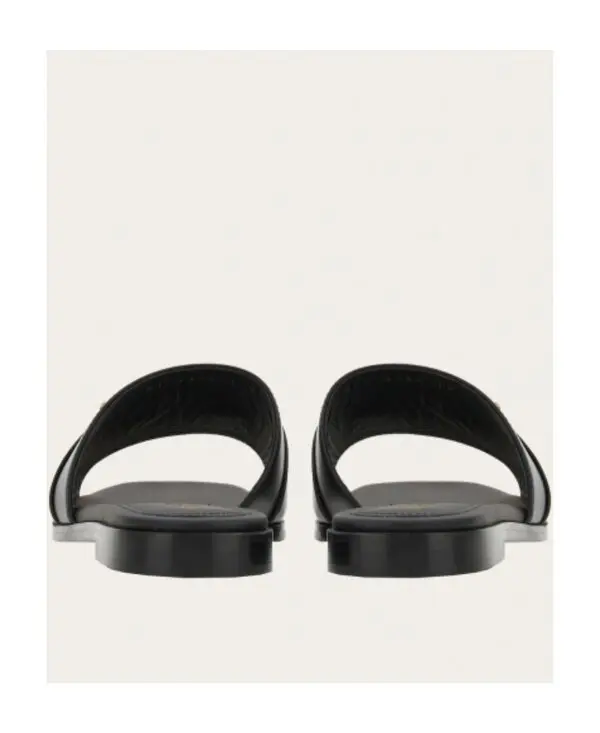 FERRAGAMO Square Toe Chain Detail Slide Sandals