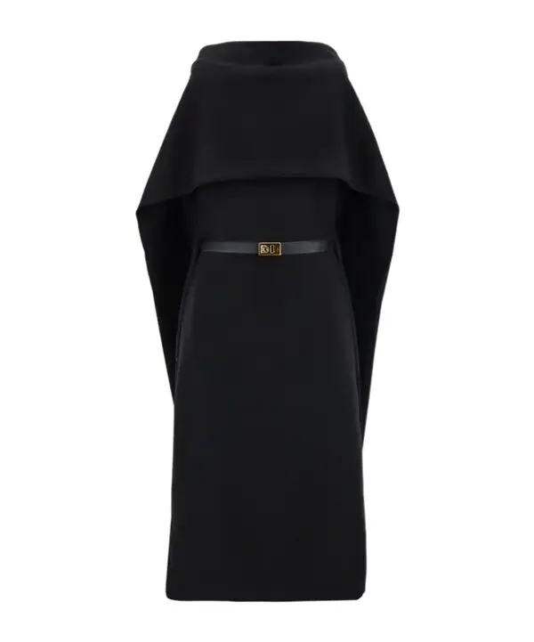 FERRAGAMO Midi Dress With Cape Effect And Belt