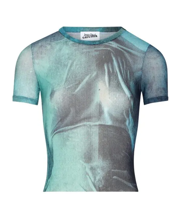 JEAN PAUL GAULTIER Short Sleeve Tulle Dress With Graphic Print - Gray