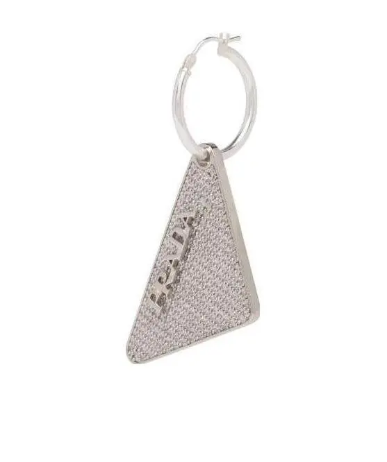 Prada Crystal Embellished Triangle Single Earring - Gray