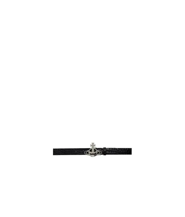 VIVIENNE WESTWOOD Logo Orb-embellished Crocodile-effect Belt - Black