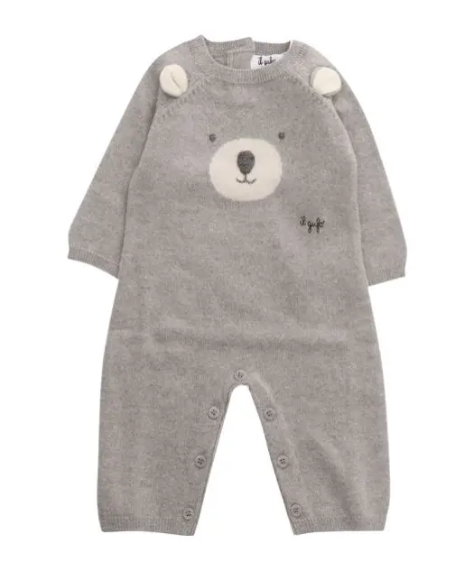 IL GUFO Bear Applique Long-sleeved Jumpsuit - Grey