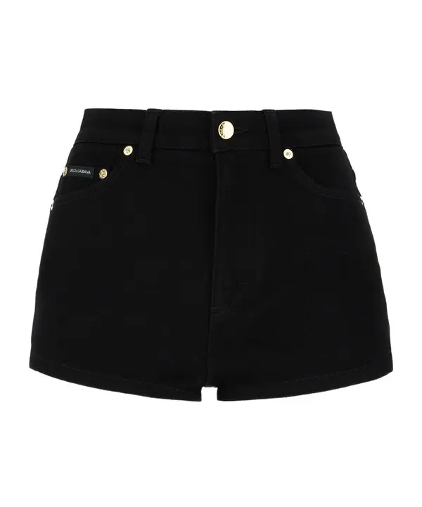 Dolce & Gabbana Logo-plaque Denim Shorts - Black