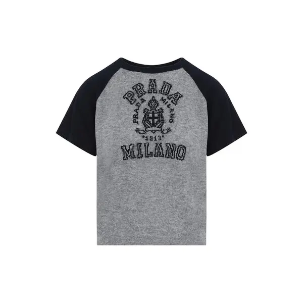 Prada Knitted Short Sleeve Top With Logo Detail