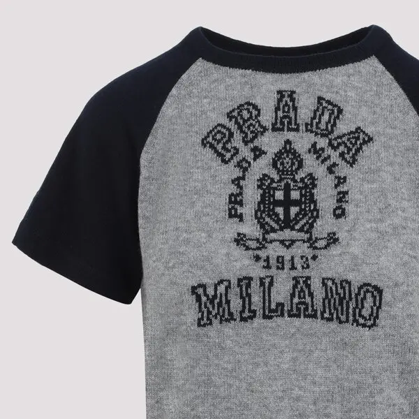 Prada Knitted Short Sleeve Top With Logo Detail