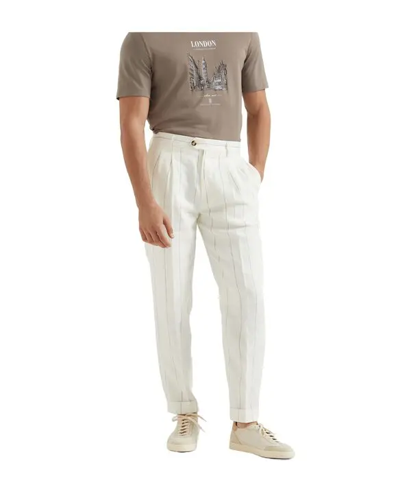 Brunello Cucinelli Pin-striped Pleated Trousers - White