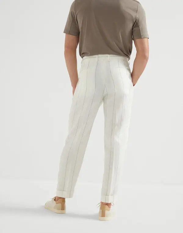 Brunello Cucinelli Pin-striped Pleated Trousers - White
