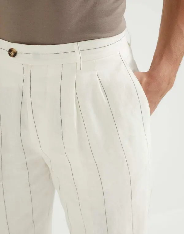 Brunello Cucinelli Pin-striped Pleated Trousers - White