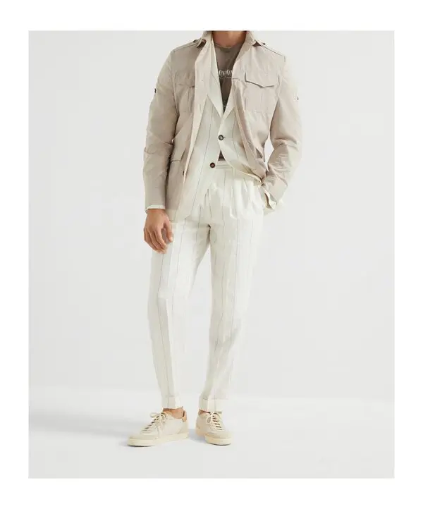 Brunello Cucinelli Pin-striped Pleated Trousers - White
