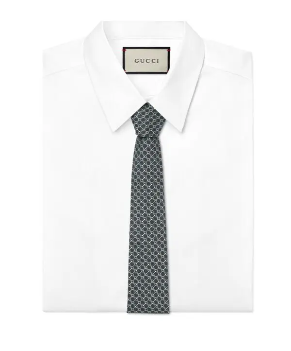Gucci Logo Jacquard Neck Tie - Grey