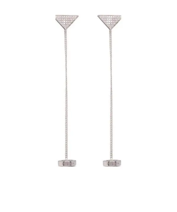 Prada Crystal Logo Jewel Pendant Earrings - White