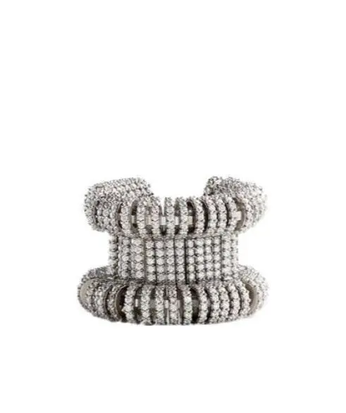 Bottega Veneta Square Zircon Brass Ring - Gray