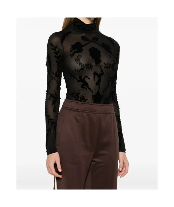 Casablanca Devoré-effect High Neck Long Sleeve Bodysuit