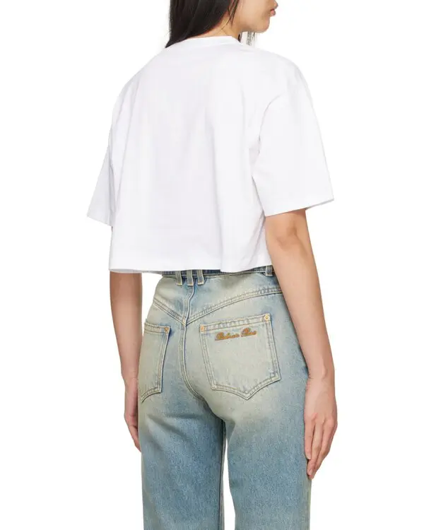 Balmain Print Cropped T-shirt - White