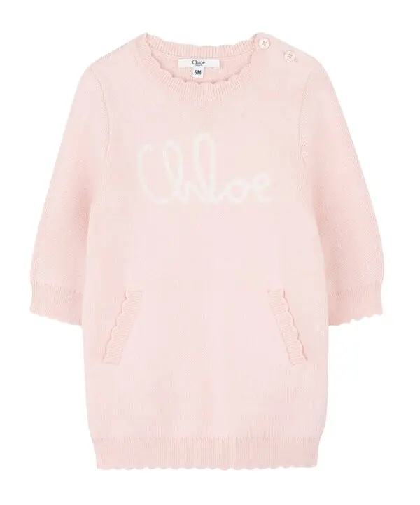 Chloé Logo Embroidered Knitted Dress - Pink