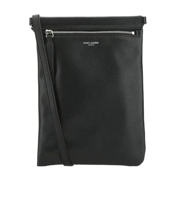 Saint Laurent Logo Flat Crossbody Bag - Black