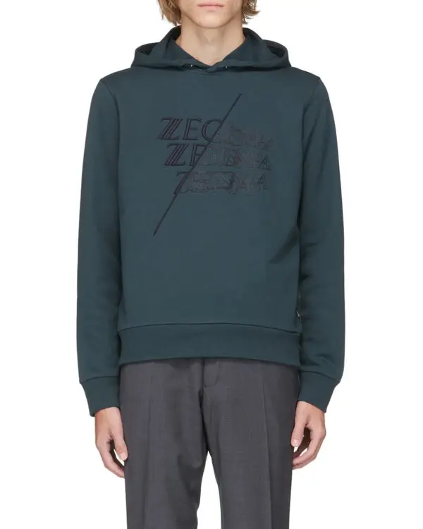 Zegna Embroidered Logo Cotton Hoodie