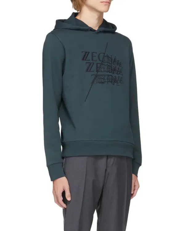 Zegna Embroidered Logo Cotton Hoodie
